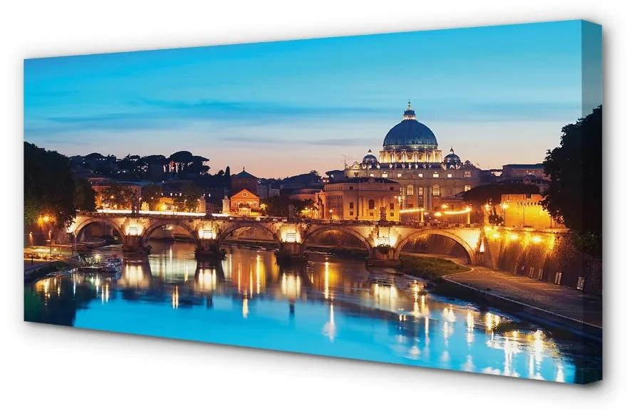 Obrazy na plátně Řím západu slunce říční mosty 140x70 cm
