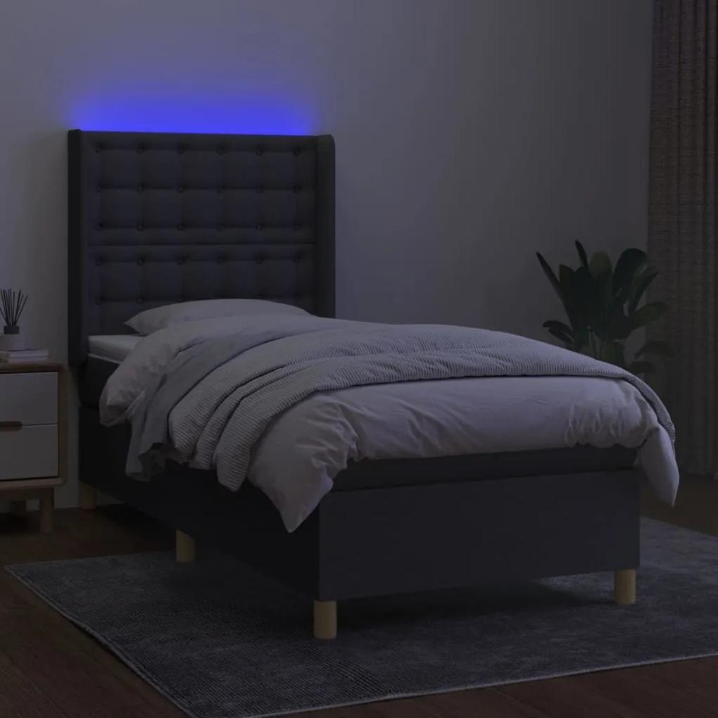 vidaXL Box spring postel s matrací a LED 90x190 cm textil [3139158] Barva: Tmavě šedá