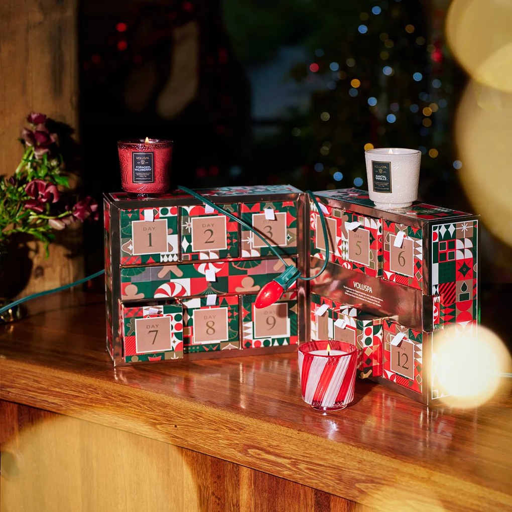Voluspa 12denní adventní kalendář Holiday se zlatými nůžkami, 12×72 g