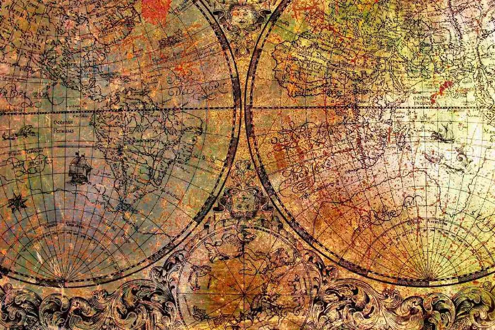 DIMEX | Samolepicí vliesová fototapeta na zeď Mapa na rezavé desce MA-5-1537 | 375 x 250 cm | zelená, žlutá, oranžová, hnědá