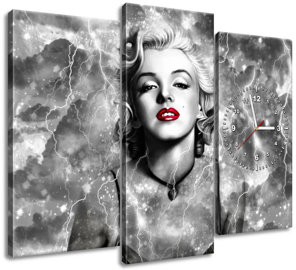 Gario Obraz s hodinami Elektrizující Marilyn Monroe - 3 dílný Rozměry: 90 x 30 cm