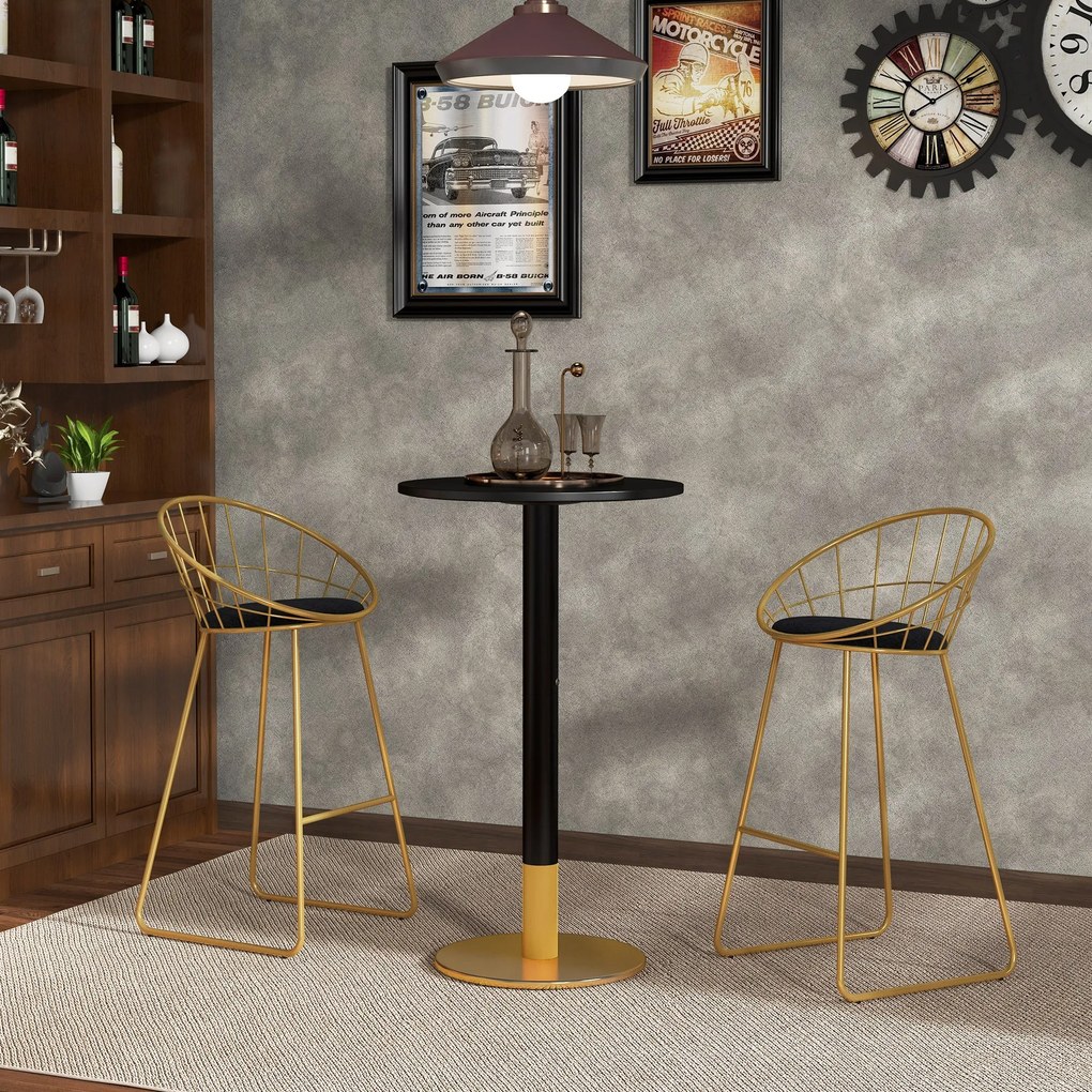 HOMCOM Kulatý Barový Stůl Bistro Stůl Vysoký Jídelní Stůl Moderní Styl Ocelový Rám rozměry 60Š x 60H x 102V cm Černý