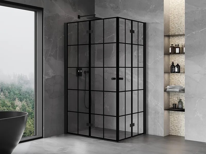 Mexen Mist-F Duo, skládací sprchový kout 80 x 75 cm, čiré sklo-černá mřížka, 8A6-080L-075P-70-77