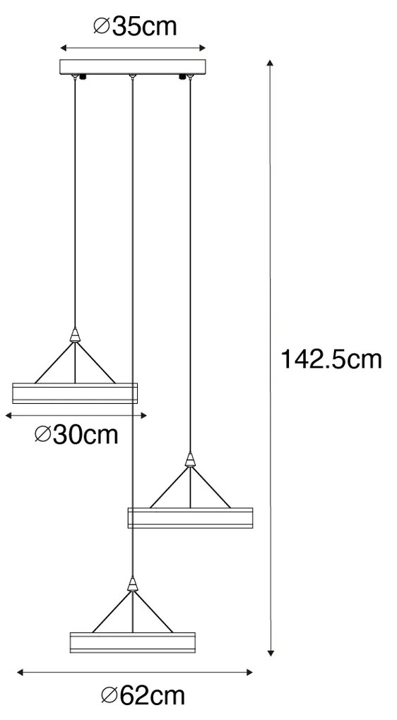 Závěsné svítidlo černé kulaté vč. LED 3-stupňové stmívání 3-světlo - Lyani