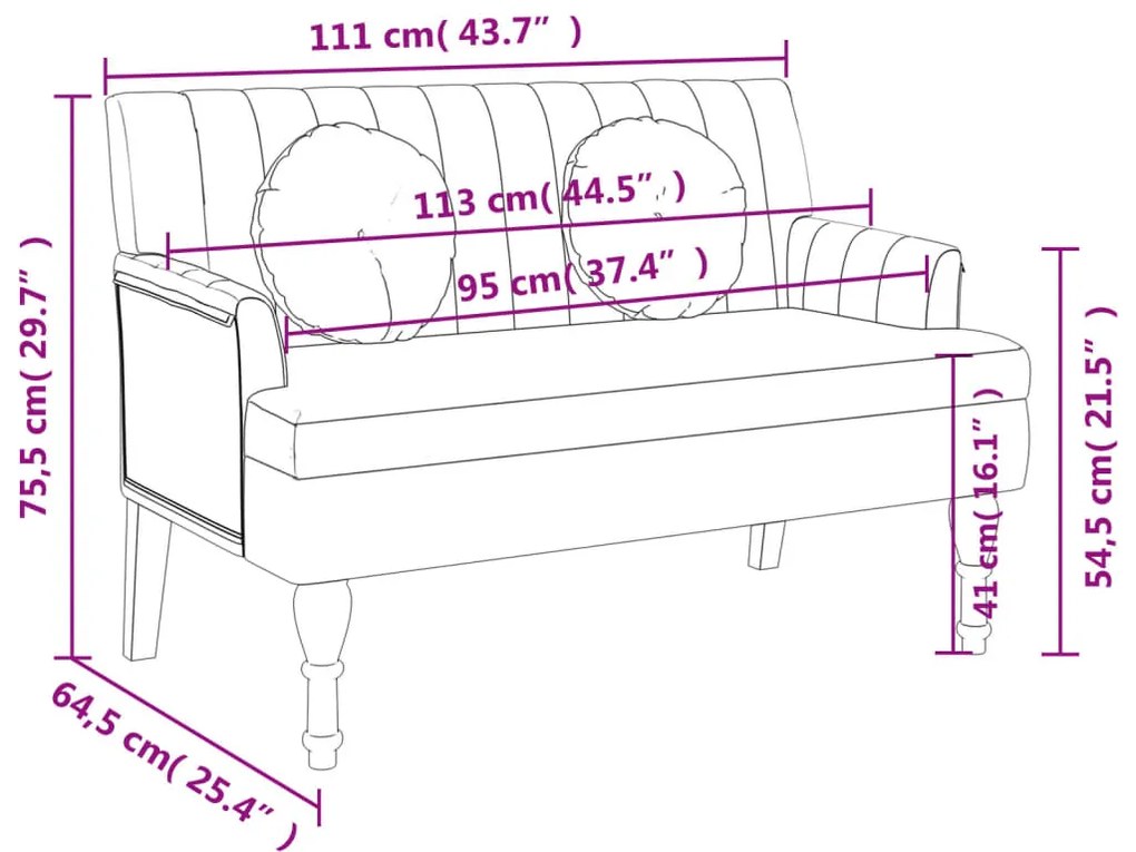 Lavice s polštáři světle šedá 113 x 64,5 x 75,5 cm textil,  372130