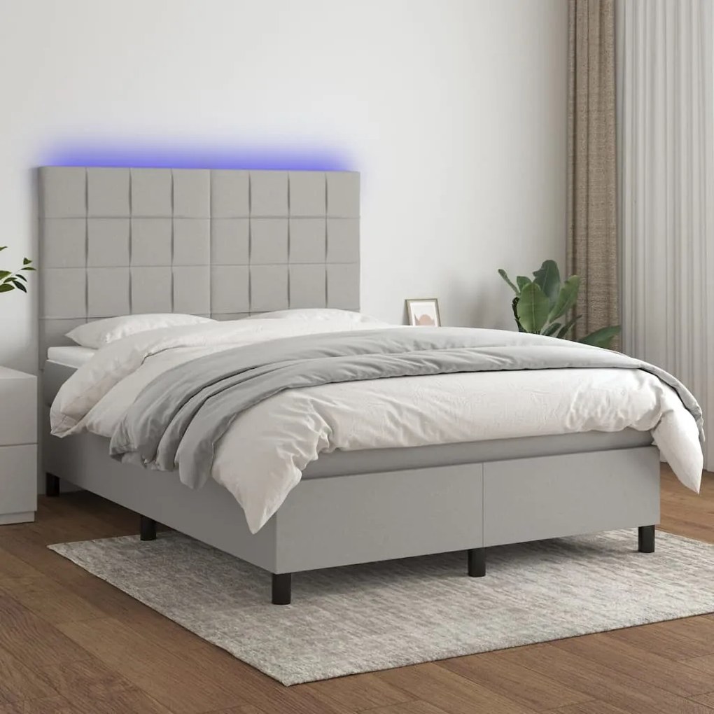 Box spring postel s matrací a LED světle šedá 140x200 cm textil 3134877