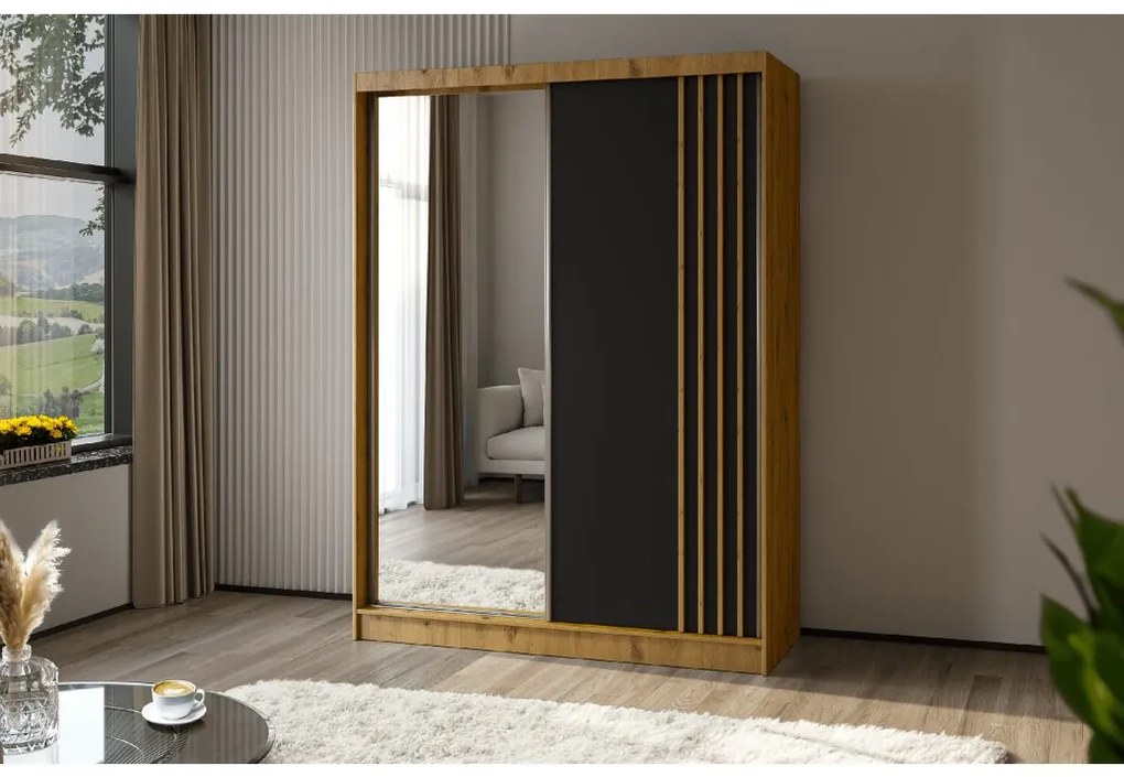 Zrcadlová skříň s lamelami Korina 160 cm Barva: Bílá / Bílá / Artisan