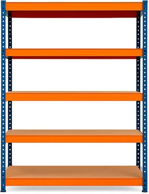Akce 5x Regál 216x140x50 cm profesionální 5-policový, nosnost 1500 kg - modro-oranžový