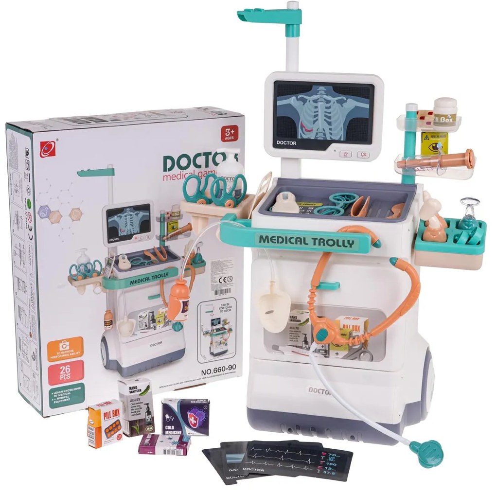 RKToys Dětský lékařský vozík EKG