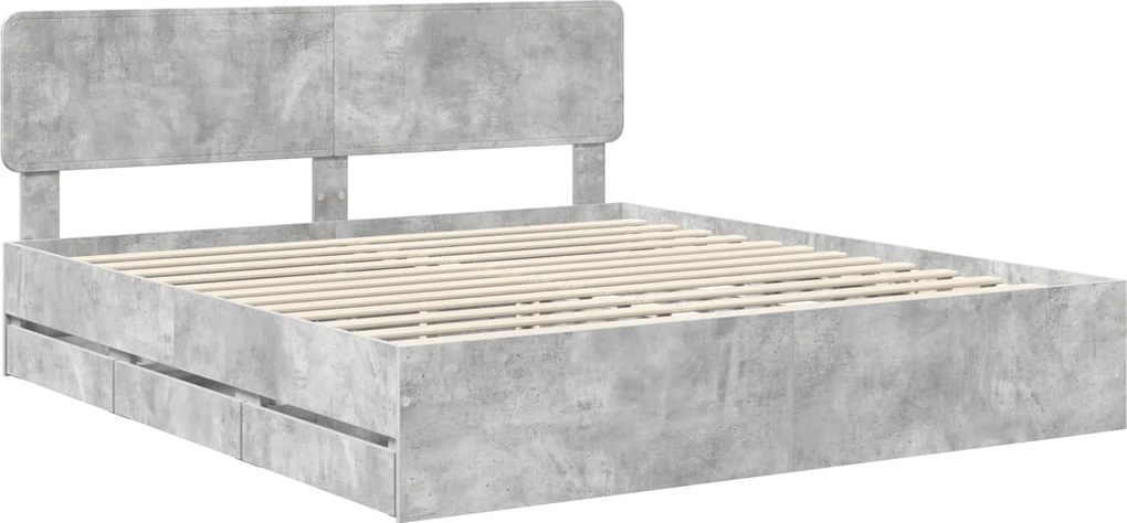 Rám postele s čelo Betonově Šedá 180 x 200 cm Dřevěný materiál 3412160