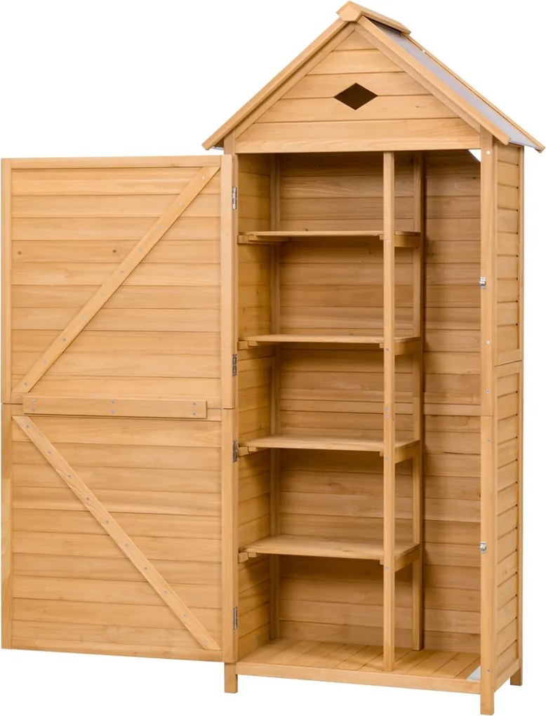 Costway Dřevěná zahradní skříň na nářadí – 70 × 36 × 177 cm, přírodní