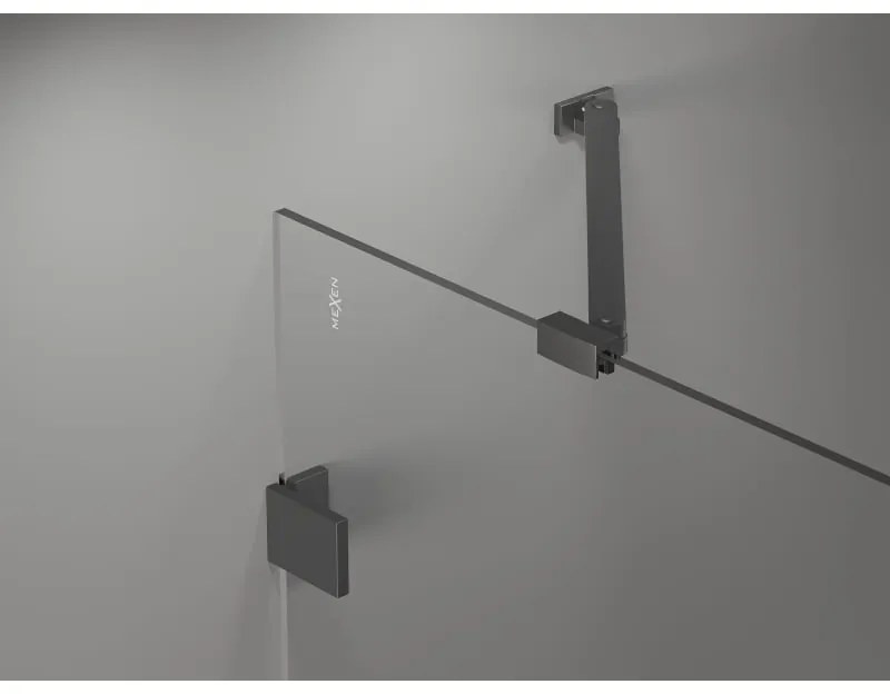 Mexen Lunar, půlkruhový výklopný sprchový kout 70 x 70 cm, 8mm čiré sklo, grafitový profil, 833-070L-070P-95-00