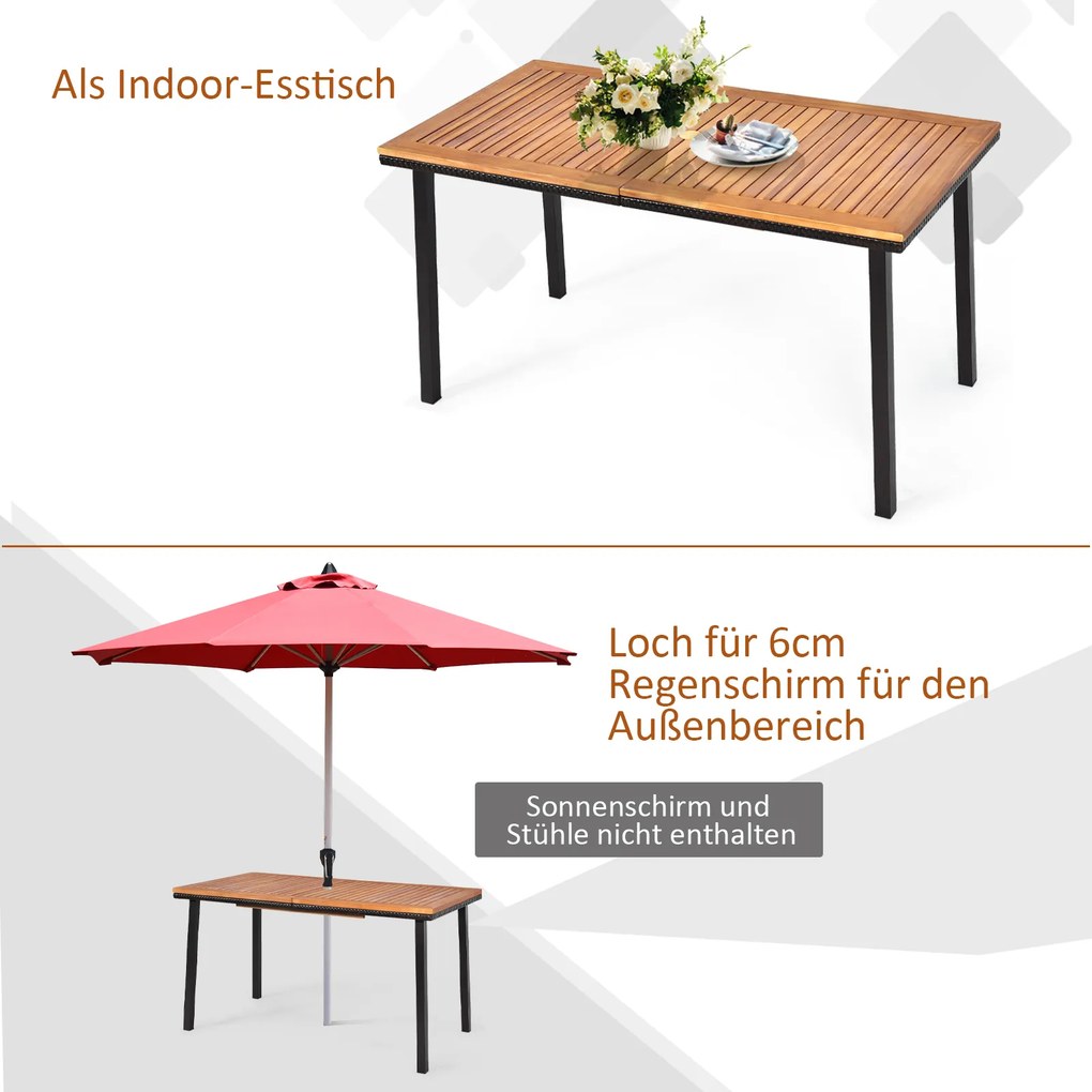 Costway Zahradní stůl s otvorem na slunečník akátové dřevo – 140 × 75 × 76 cm