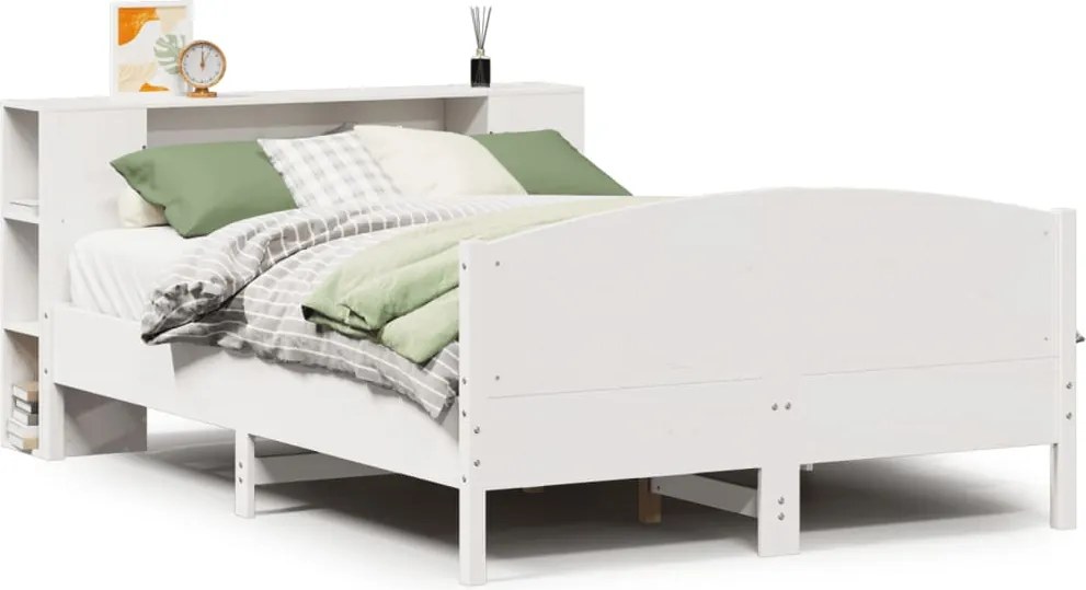 Postel s knihovnou bez matrace bílá 135x190 cm masivní borovice 3323075