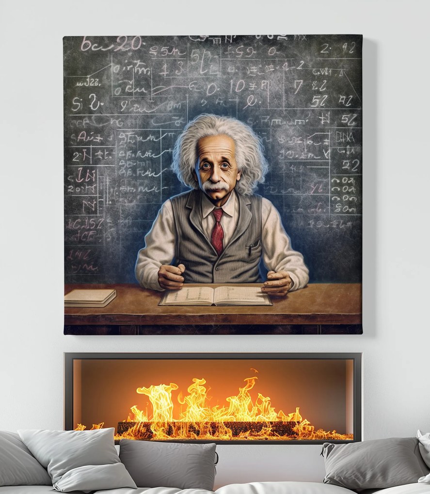 Obraz na plátně - Albert Einstein popsaná tabule FeelHappy.cz Velikost obrazu: 100 x 100 cm