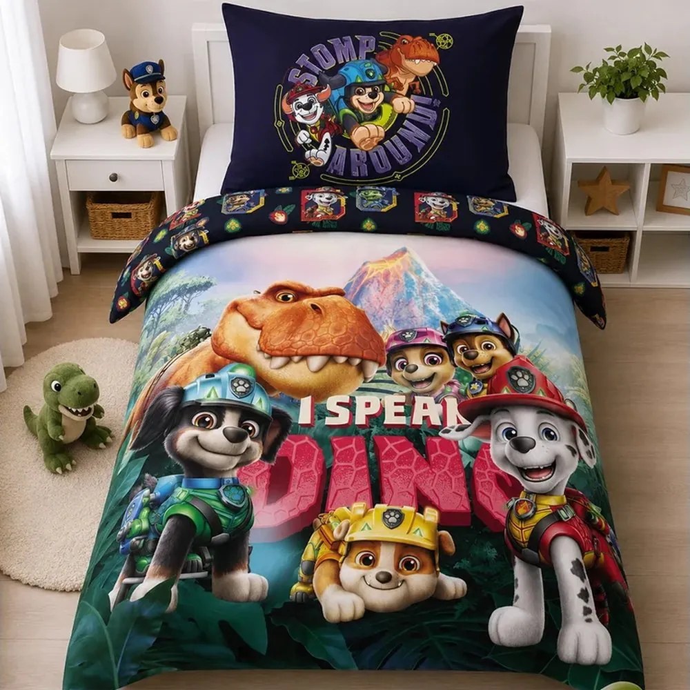 Bavlněné ložní povlečení Tlapková patrola - motiv Dinosauří dobrodružství - 100% bavlna - 70x90 cm + 140x200 cm