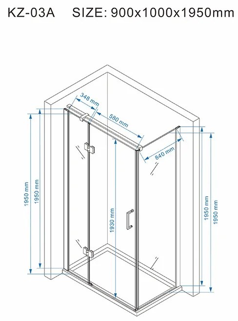 BPS-koupelny Obdélníkový sprchový kout HYD-OK03A 100x90 černá/transparent - bez vaničky
