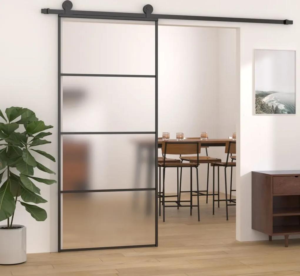 vidaXL Posuvné dveře 90 x 205 cm mléčné ESG sklo a hliník [151661] Barva: Černá
