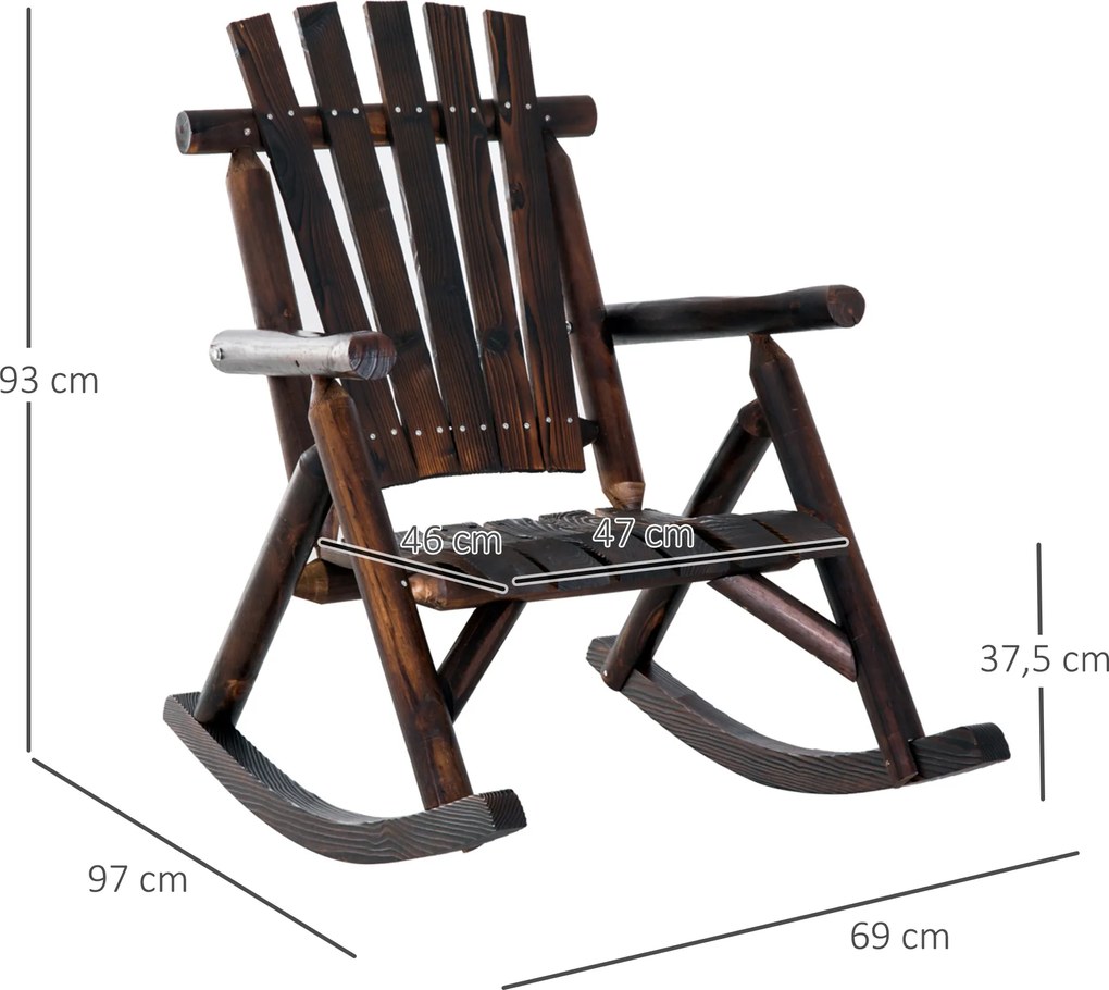 Houpací křeslo Outsunny s područkami z ohořelého masivního dřeva, odolné proti povětrnostním vlivům, 97 x 69 x 93 cm, ideální na zahradu a terasu |