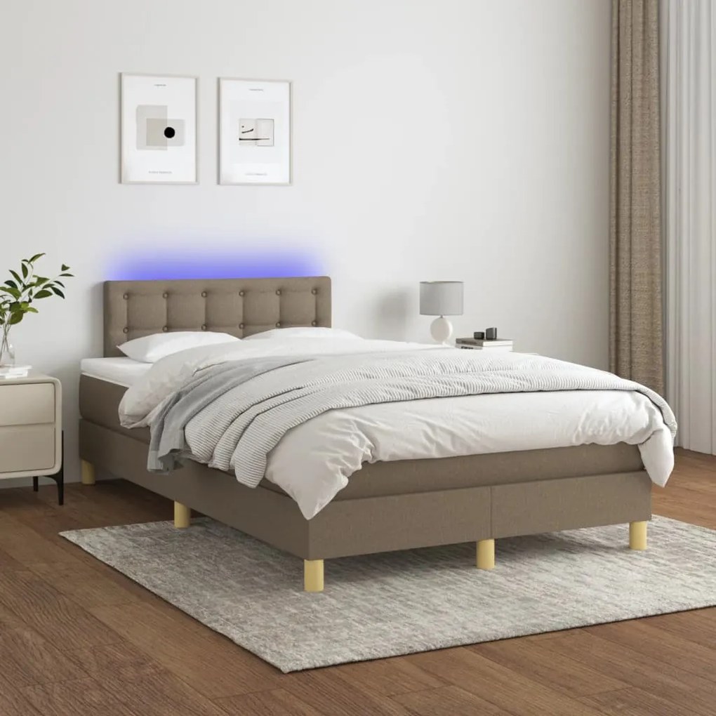 Box spring postel s matrací a LED taupe 120 x 200 cm textil
