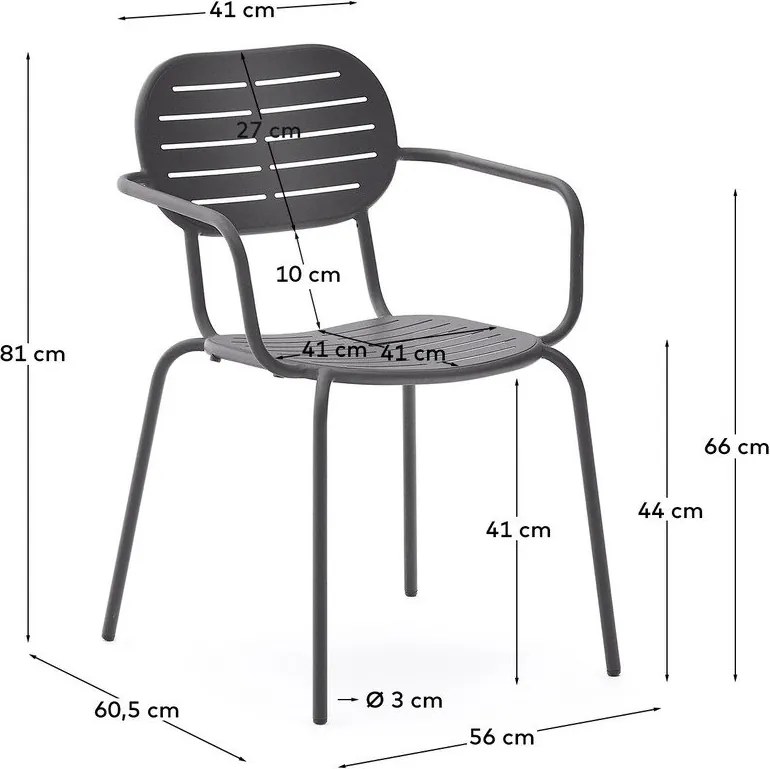 Tmavě šedá kovová zahradní židle Brai – Kave Home