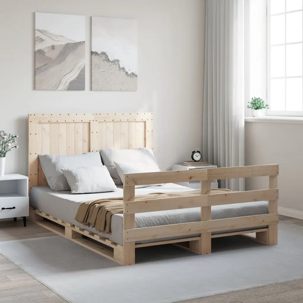 Rám postele s čelem bílý 140 x 200 cm masivní borové dřevo 3281540