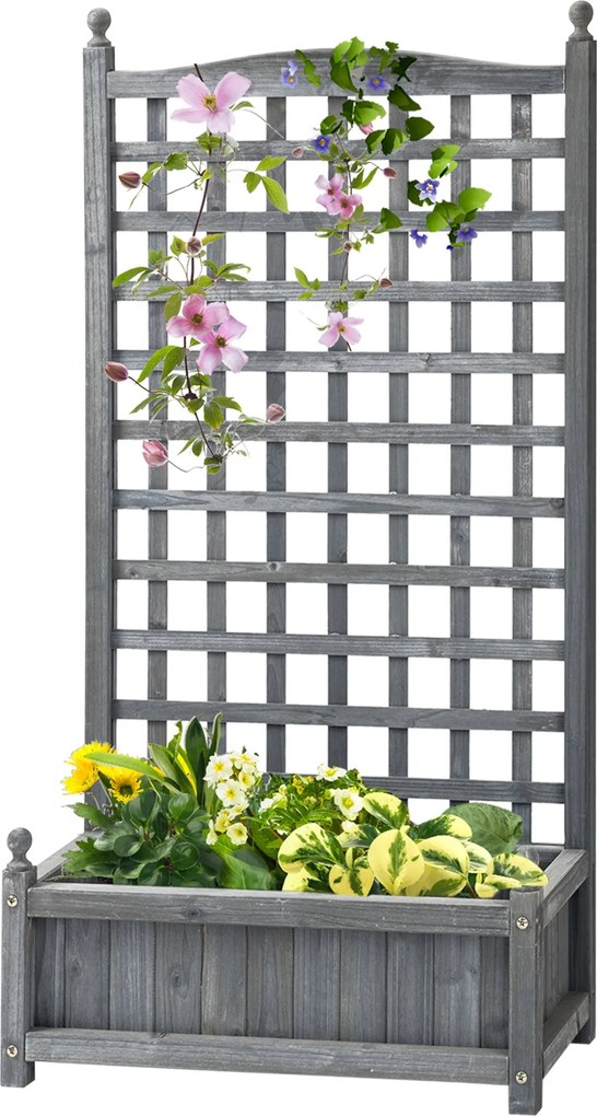 Outsunny Vyvýšená zahradní bedýnka s treláží – Dřevěná treláž s podporou pro popínavé rostliny, 64 x 28 x 120 cm | Aosom