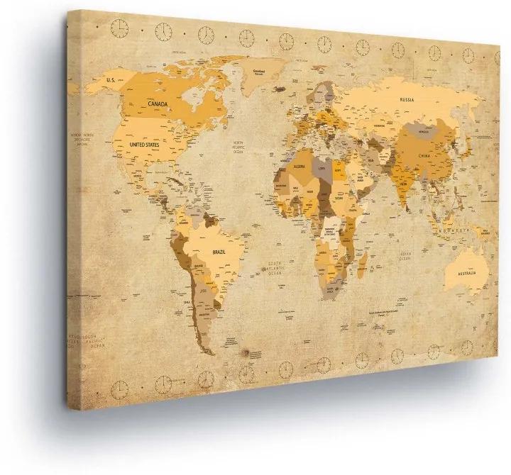 GLIX Obraz na plátně - Mapa Světa v Krémových Tónech 80x60 cm