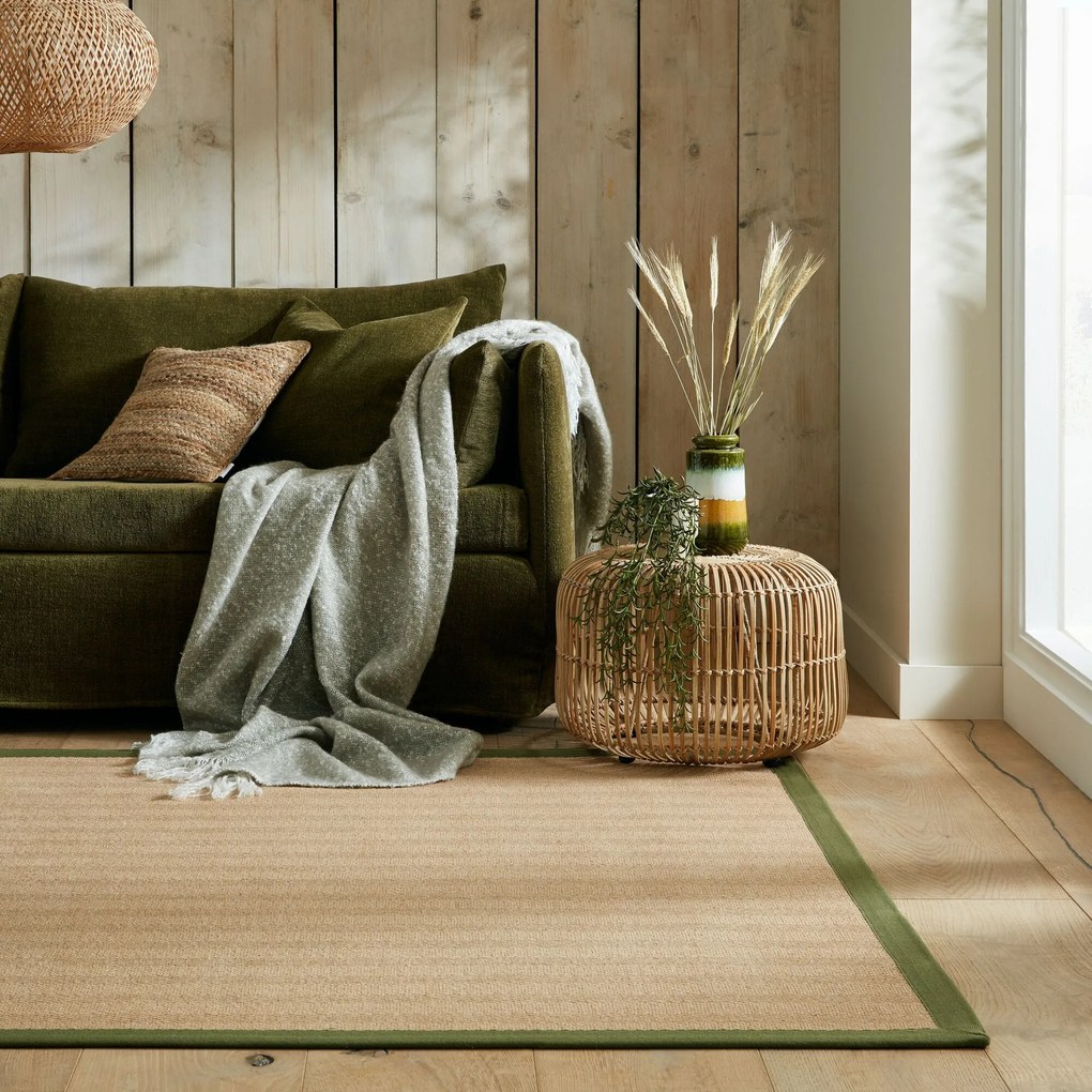 Kusový koberec Herringbone Border Kira Green, 200x290, béžová, chodba / predsieň, Flair Rugs