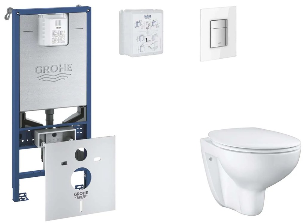 Grohe Rapid SLX - Set předstěnové instalace, klozetu, sedátka SoftClose a tlačítka Skate Cosmopolitan, Moon White SANI11BB3103