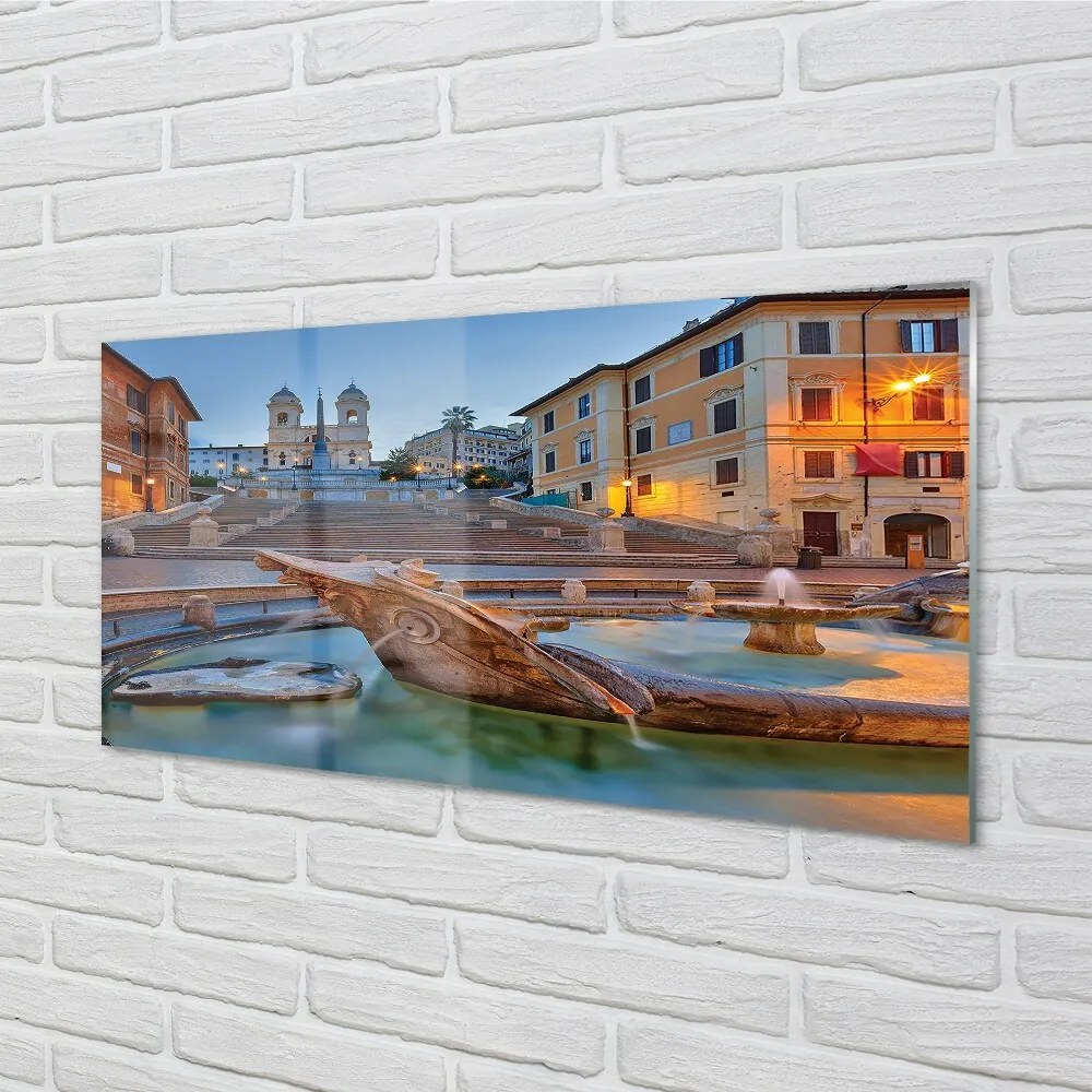 Obraz na skle Řím Sunset kašna budovy 140x70 cm