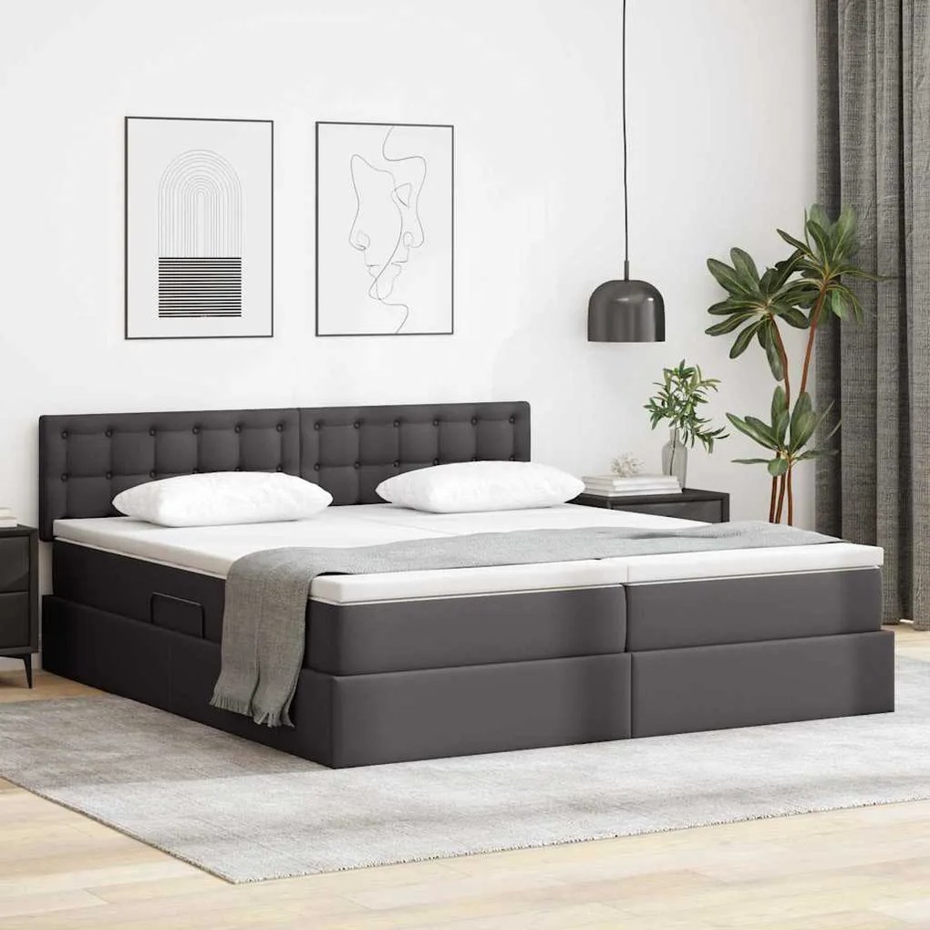 Postel s úložným prostorem s čelo Šedá 180 x 200 cm Umělá kůže 3370907