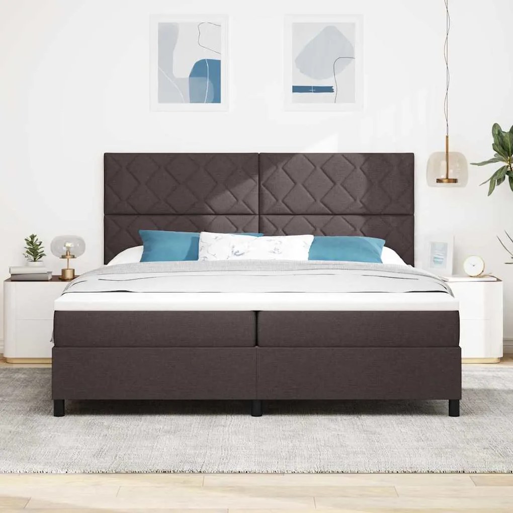 Postel s boxspringem s čelo Tmavě hnědá 200 x 200 cm textil 3339493