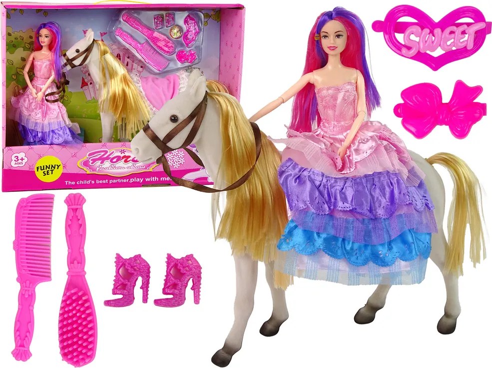 LEAN Toys Panenka princezna s bílým koníkem – figurky a doplňky