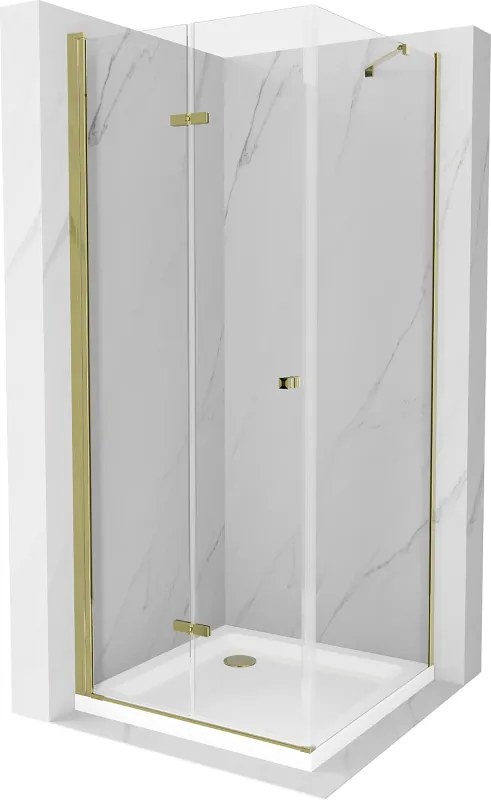 Mexen Lima sprchový kout 90x90cm, 6mm sklo, zlatý profil - čiré sklo + Slim sprchová vanička - 856-090-090-50-00-4010