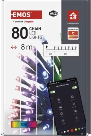 Vánoční osvětlení EMOS GoSmart (WiFi) D4ZR01 80LED řetěz 8m RGB 64 programů s časovačem