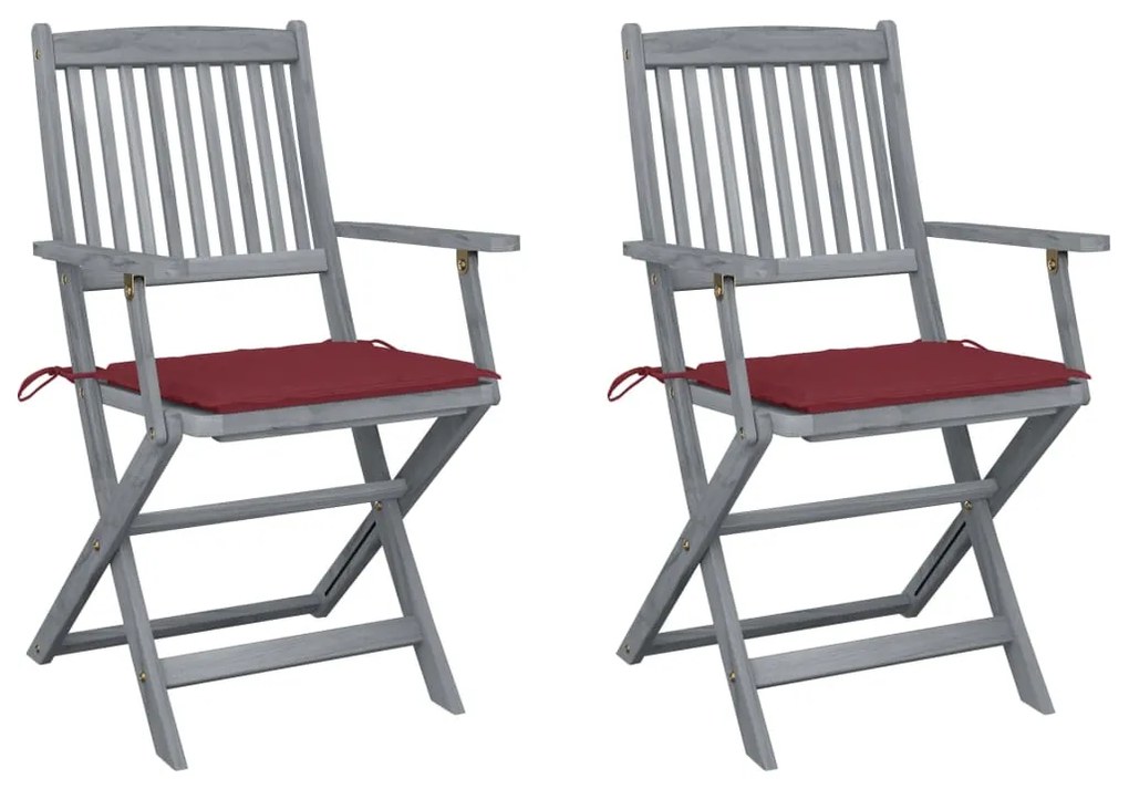 3064491 vidaXL Skládací zahradní židle s poduškami 2 ks masivní akáciové dřevo