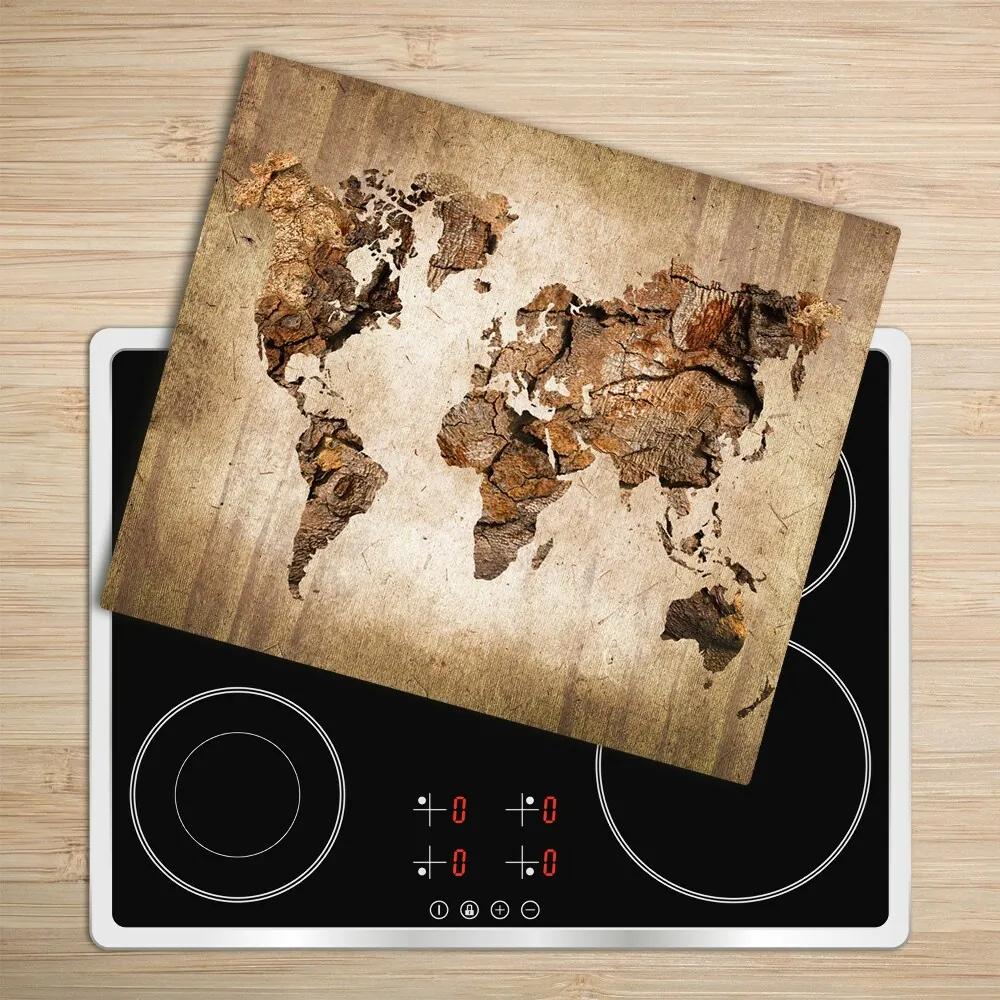 Skleněná krájecí deska Mapa světa dřevo