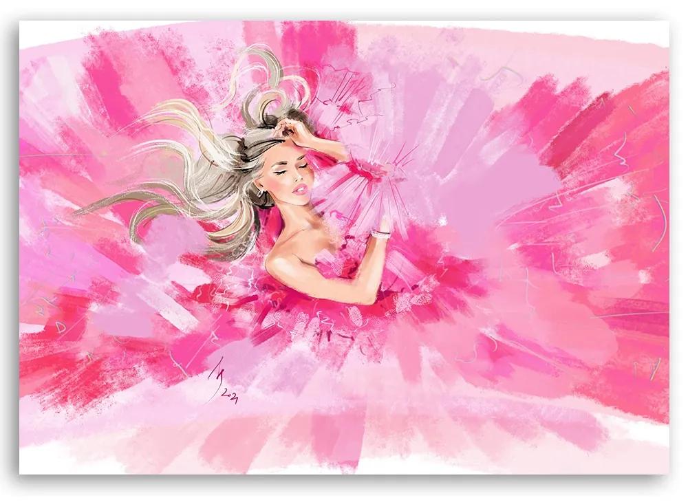 Gario Obraz na plátně Růžové šaty Móda Blondýnka Elegance - Irina Sadykova Rozměry: 60 x 40 cm
