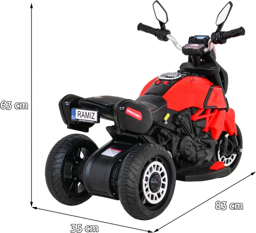 Ramiz Motorka Fast Tourist na baterie pro děti červená + audio + světla + ekokůže