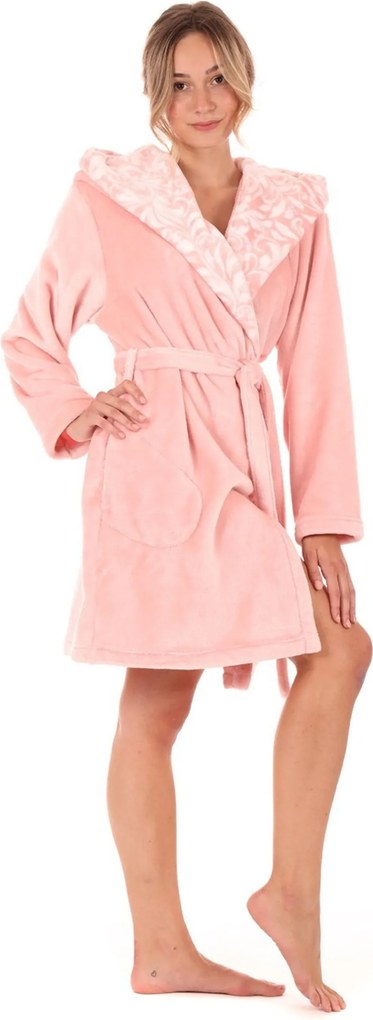 Krátký dámský župan s kapucí Flora růžová perla 48 56 3050 - XXL