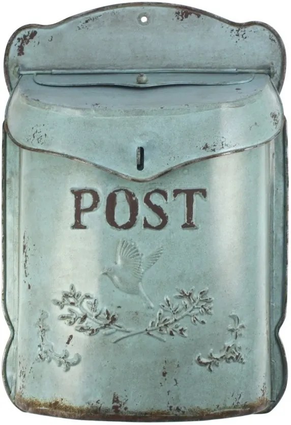 Tyrkysová poštovní retro schránka s ptáčkem - 27*10*39 cm