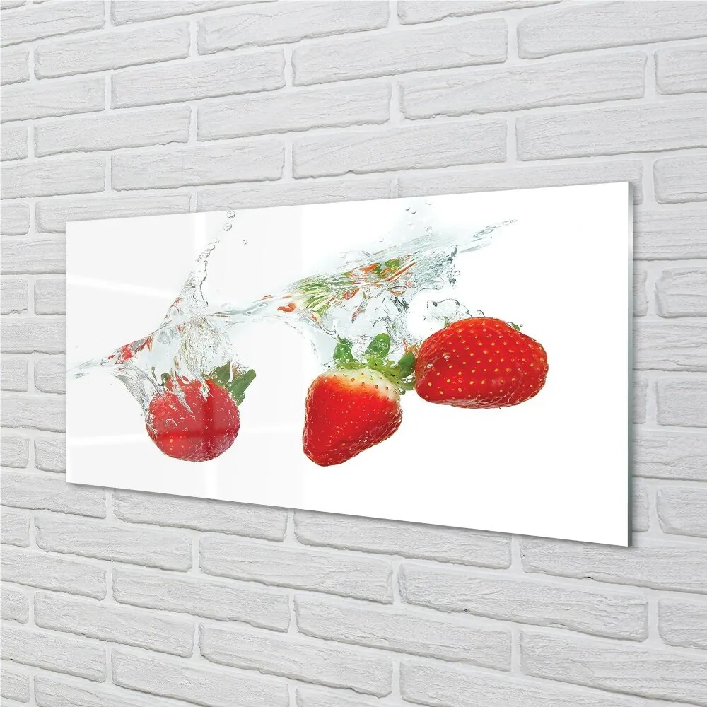 Obraz na skle Water Strawberry bílé pozadí 100x50 cm