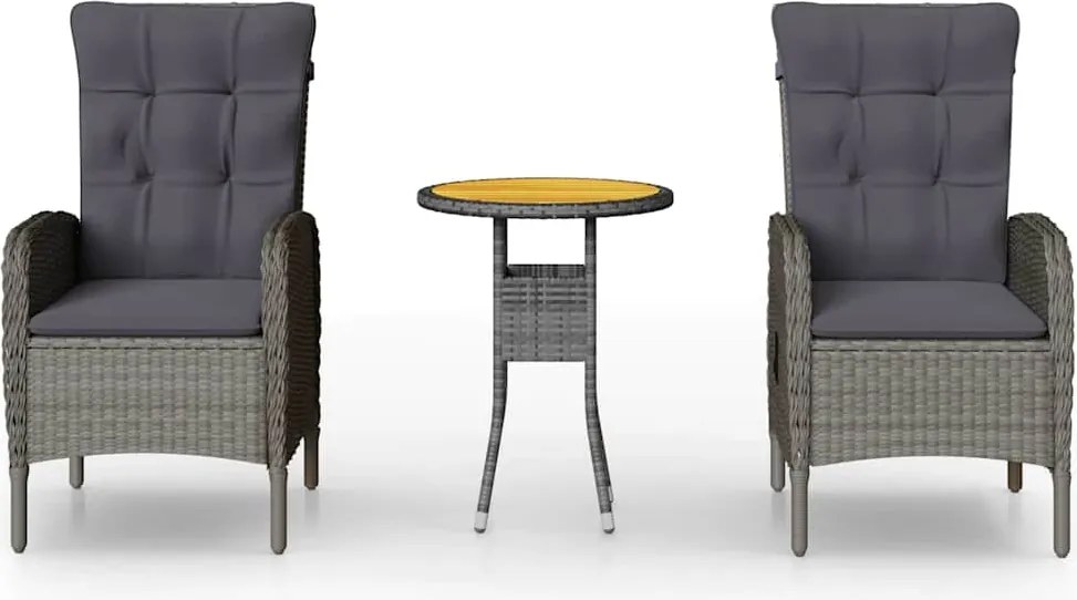 3dílný zahradní bistro set polyratan šedý 3058543