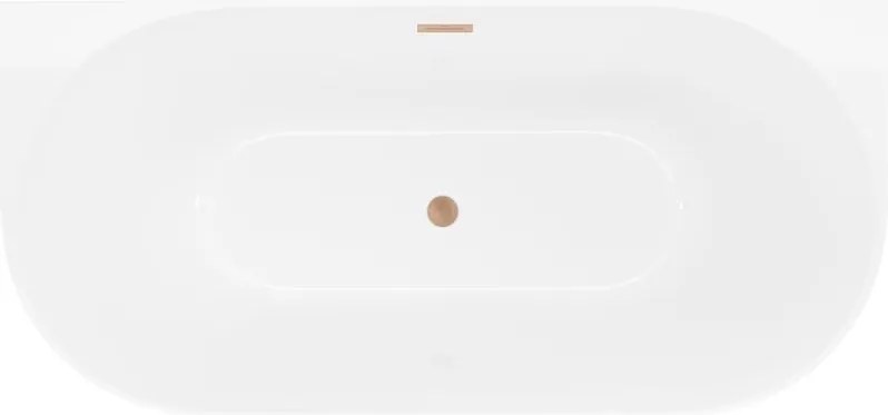 Mexen Oval Slim volně stojící přistěnná vana 170 x 80 cm, bílá, přepad kartáčovaný měď - 52661708000-65