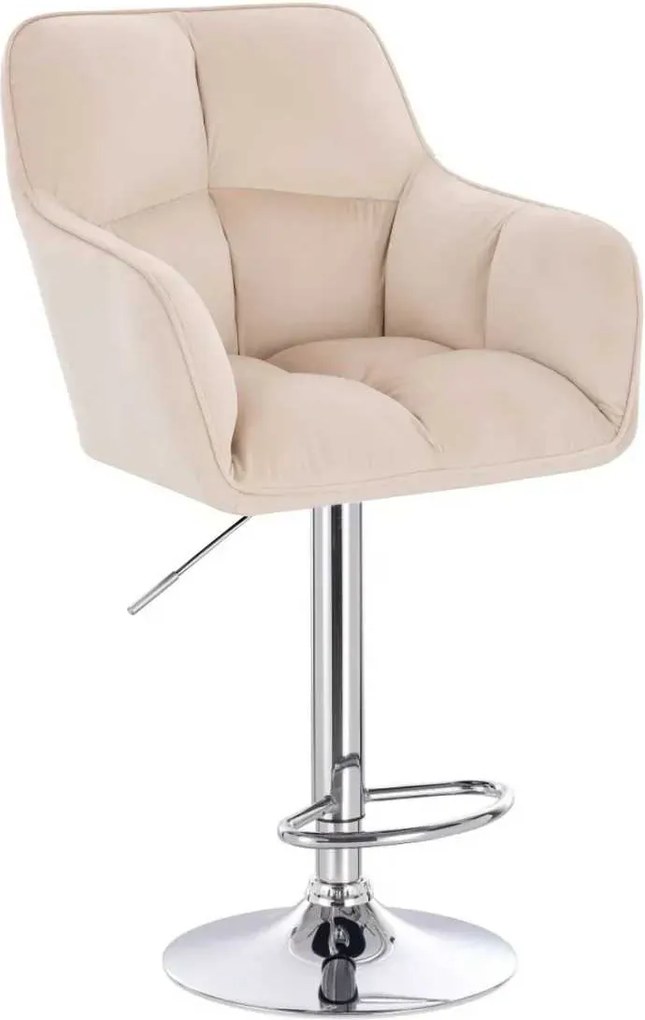 LuxuryForm DESIGN Barová židle AMALFI VELUR na stříbrné kulaté podstavě – krémová