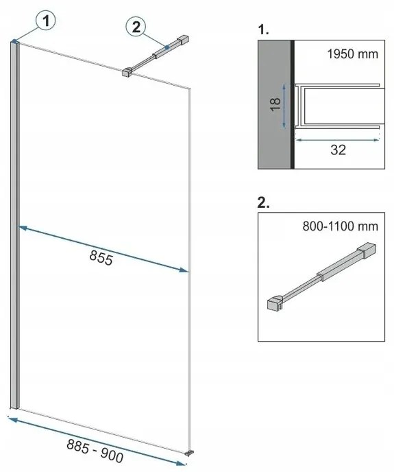 Bezrámová sprchová zástěna REA AERO 90 cm, černá