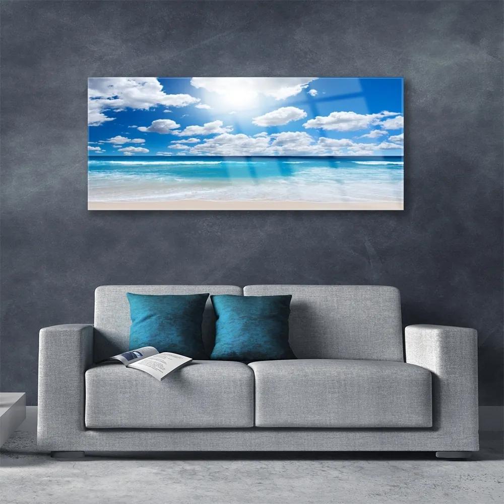 akrylový obraz Moře Pláž Mraky Krajina 125x50 cm