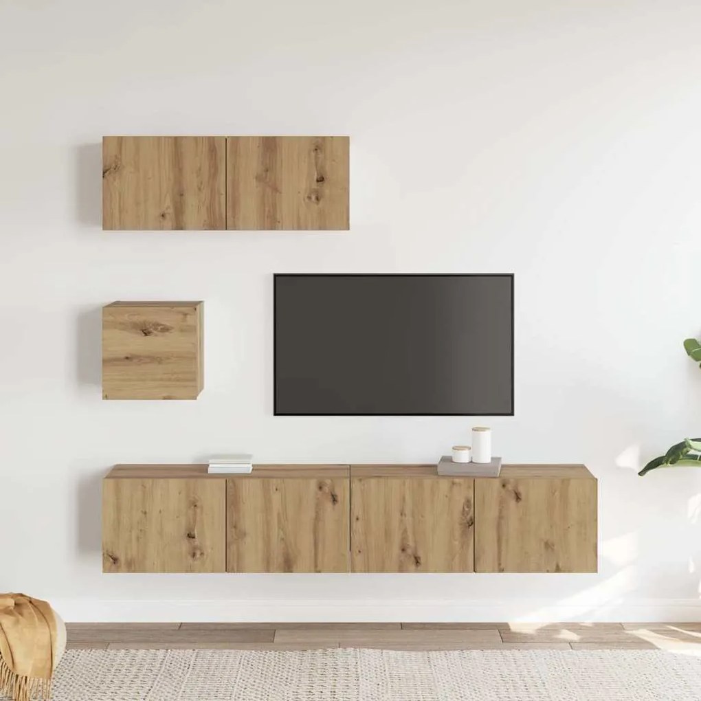 Sada 4 kusů nástěnné TV skříňka dub artisan kompozitní dřevo 3329220