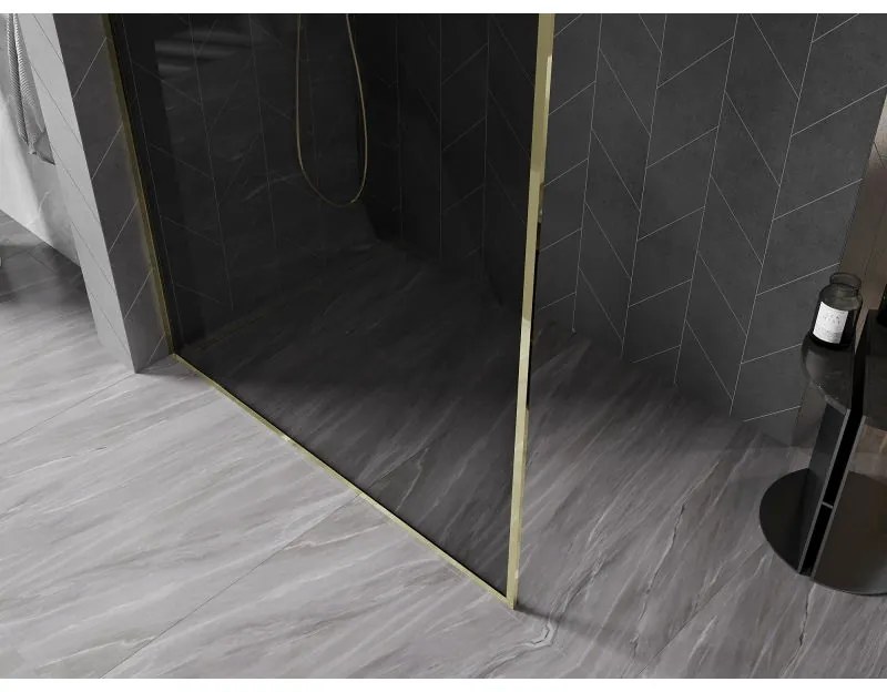 Mexen, Mexen Kioto-XF sprchová stěna s rámem 50 x 202 cm, grafit 10 mm, zlatá - 800-050-104-50-40-X